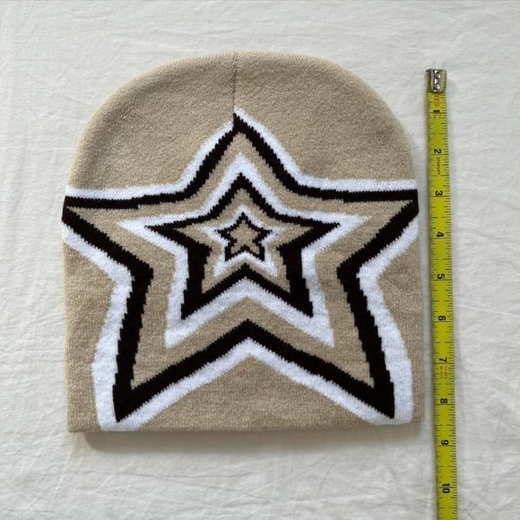 Accessories | Y2k 200s Grunge Punk Beige Star Design Beanie | Poshmark